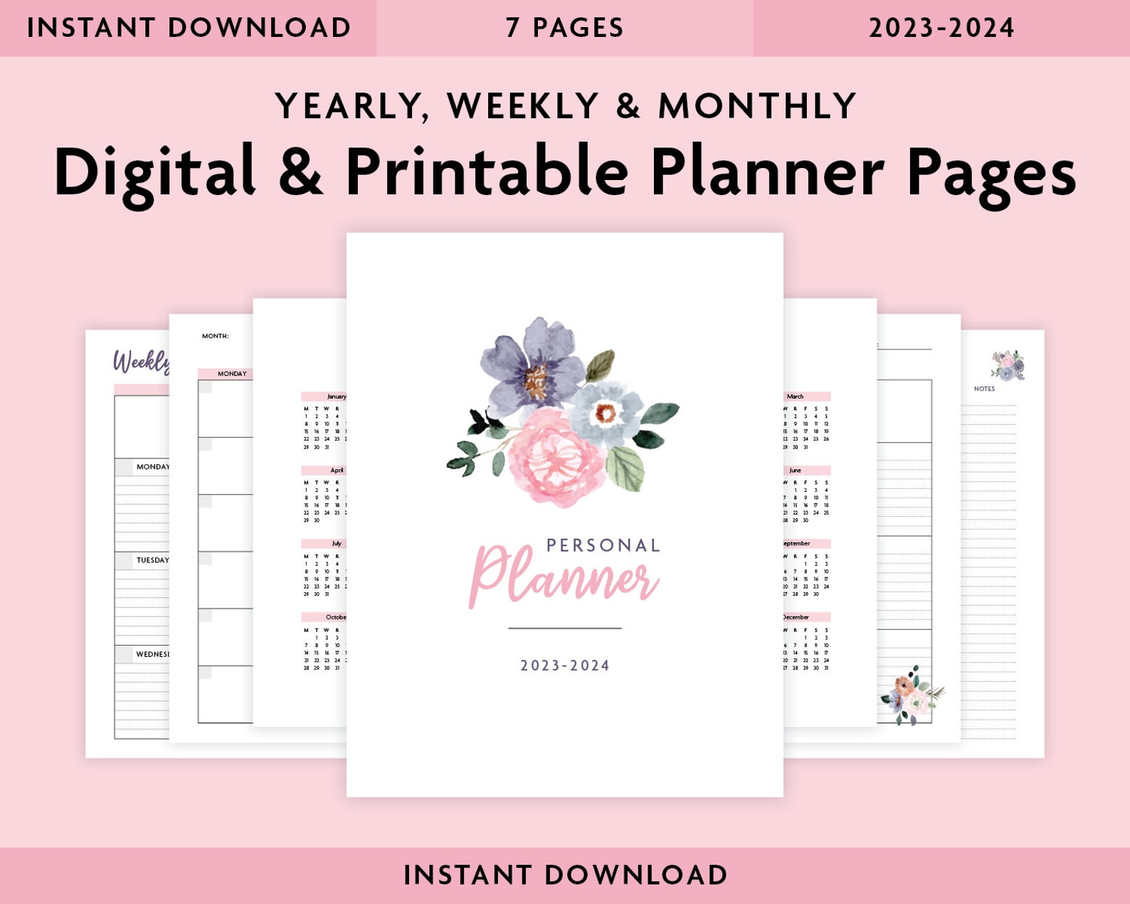 2023-2024 Printable & Digital Planner Pages, Mix-and-match Yearly ...