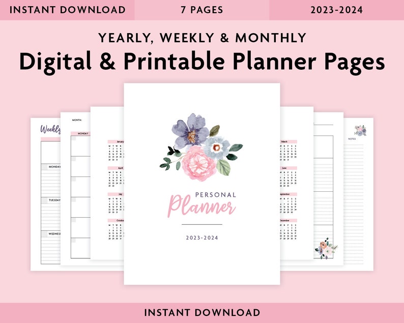 2023-2024 Printable & Digital Planner Pages, Mix-and-match Yearly ...