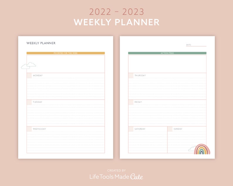 2022-2023 Yearly, Monthly & Weekly Planner, Millenial Rainbow ...