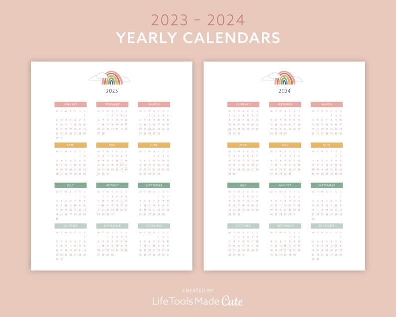 2023-2024 Yearly, Monthly & Weekly Planner, Millennial Rainbow ...