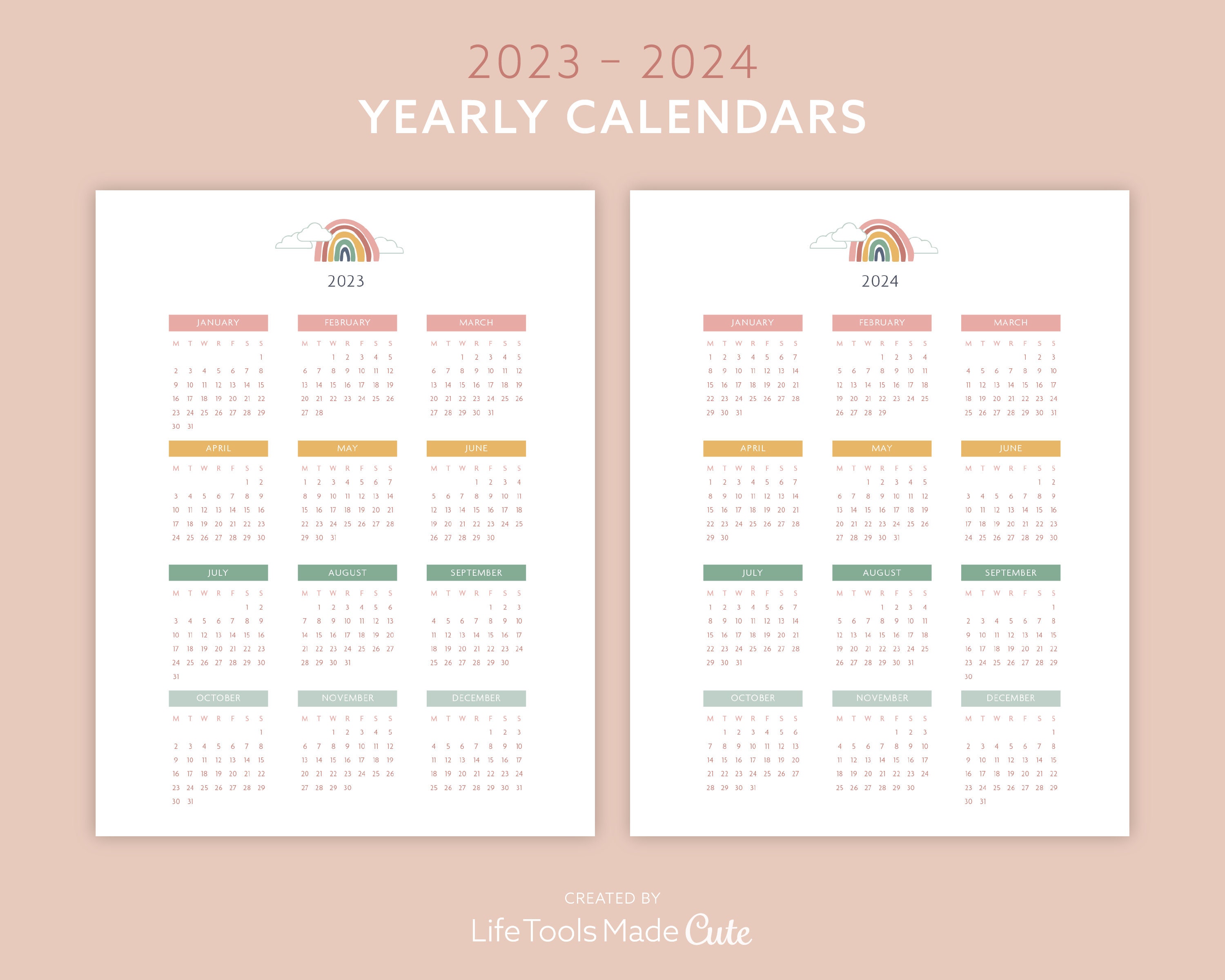 2023-2024 Yearly, Monthly & Weekly Planner, Millennial Rainbow ...