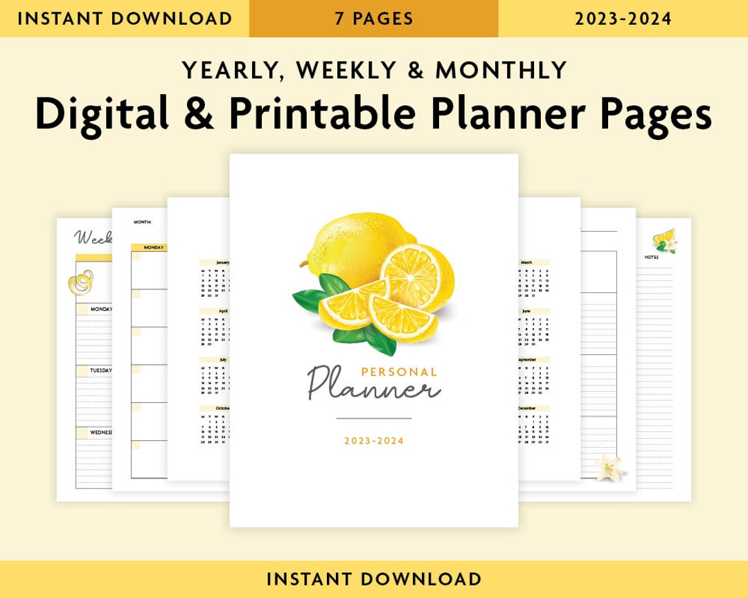 2023-2024 Printable & Digital Planner Pages: Yearly, Monthly and Weekly ...