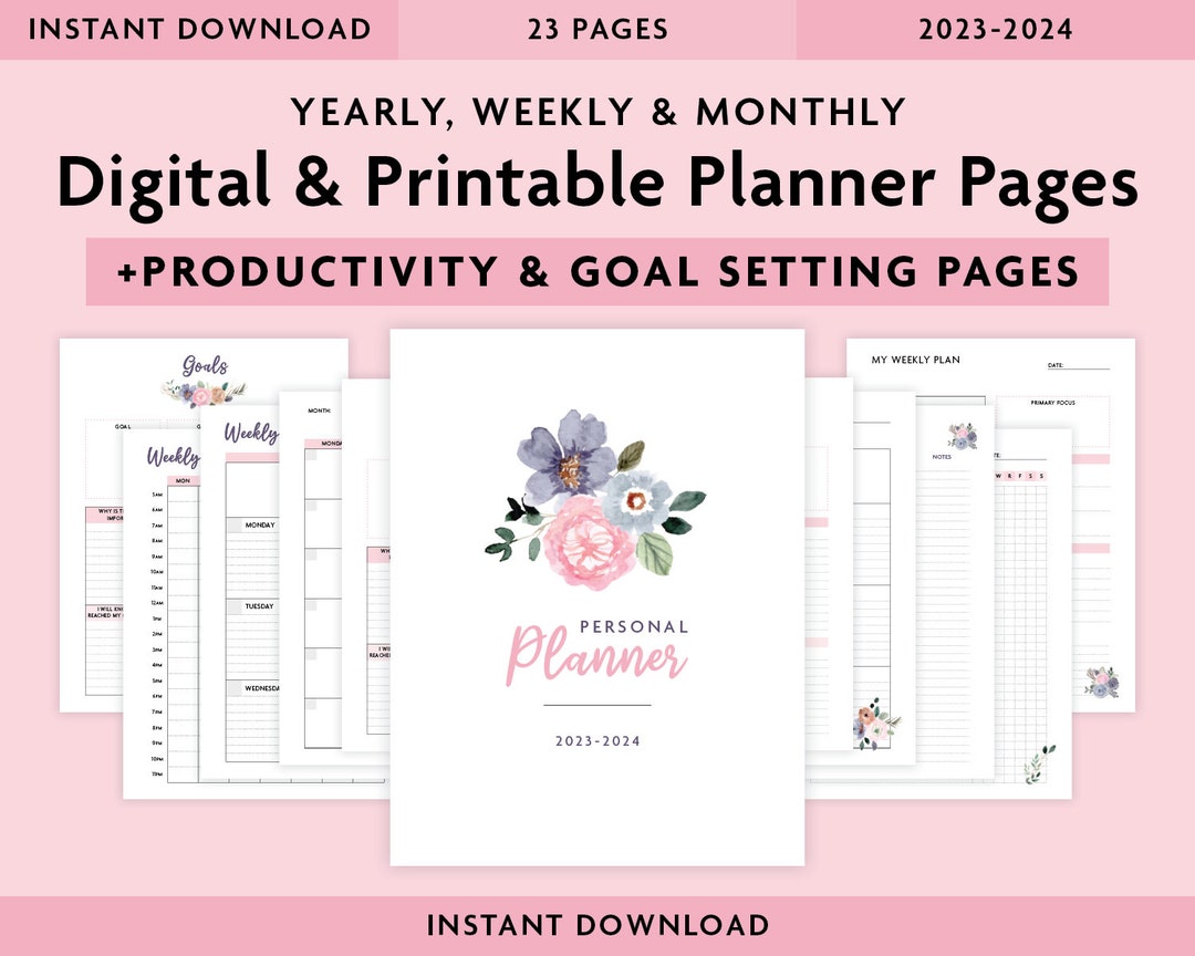 2023-2024 Printable and Digital Planner Pages +goal & Productivity ...