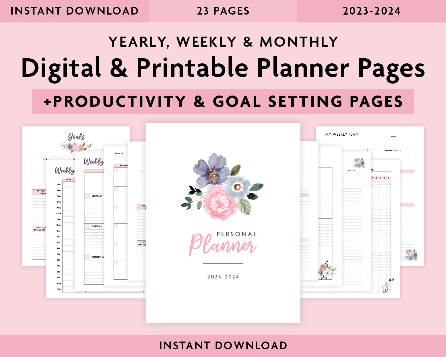2023-2024 Printable and Digital Planner Pages goal & Productivity Pages ...