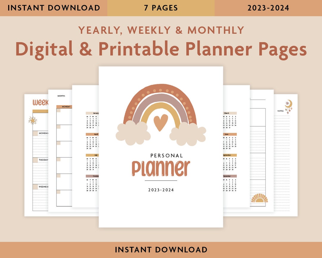 2023-2024 Printable & Digital Planner Pages: Yearly, Monthly and Weekly ...
