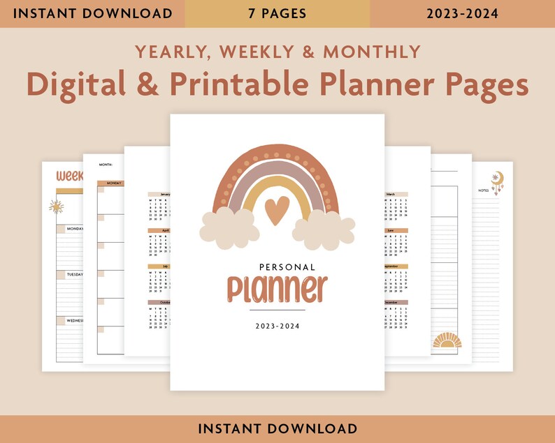 2023-2024 Printable & Digital Planner Pages: Yearly, Monthly and Weekly ...