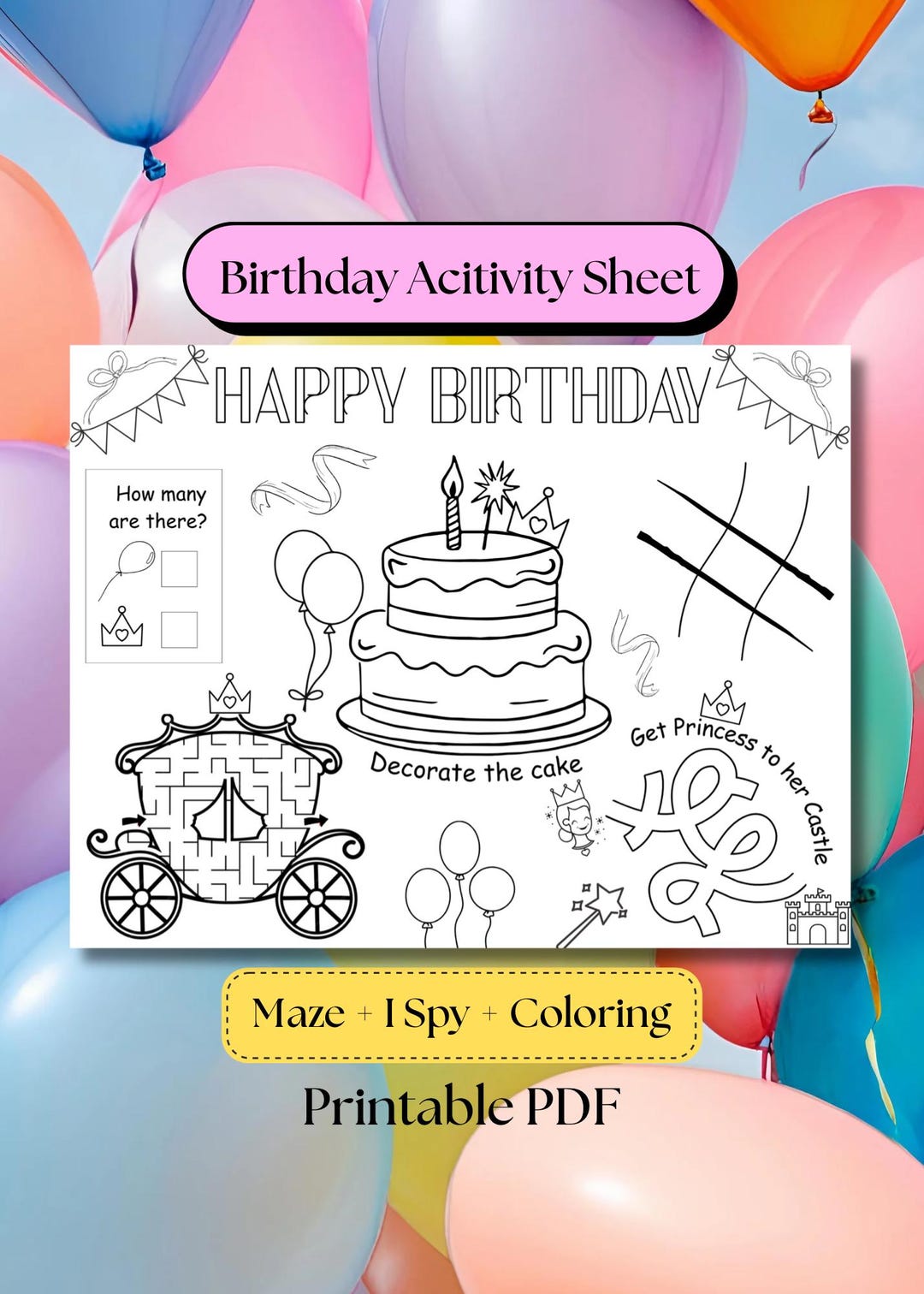Princess Birthday Party Activity Sheet- Bibbidi Bobbidi -children ...