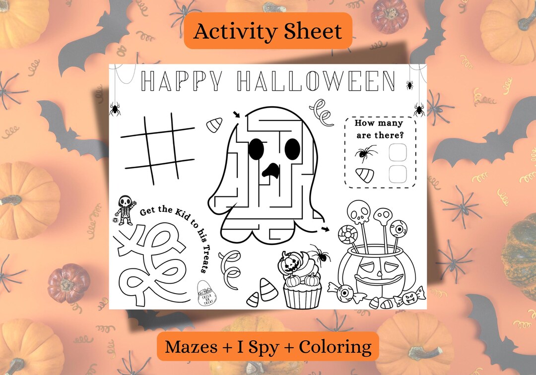 Halloween Activity Sheet: Trick or Treat Maze, I Spy, Coloring (digital ...