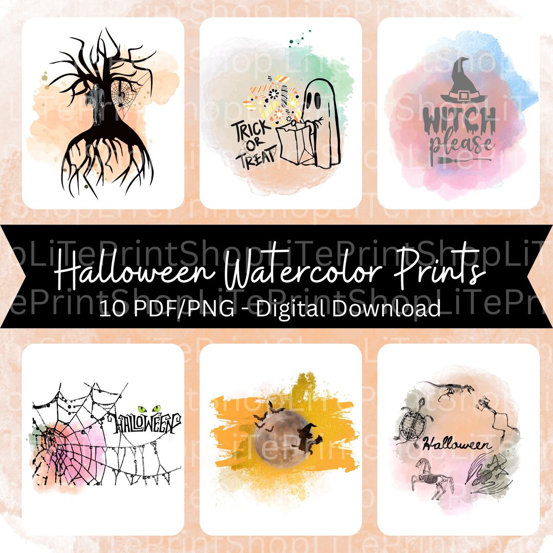 Halloween Watercolor Prints PNG/PDF - Etsy