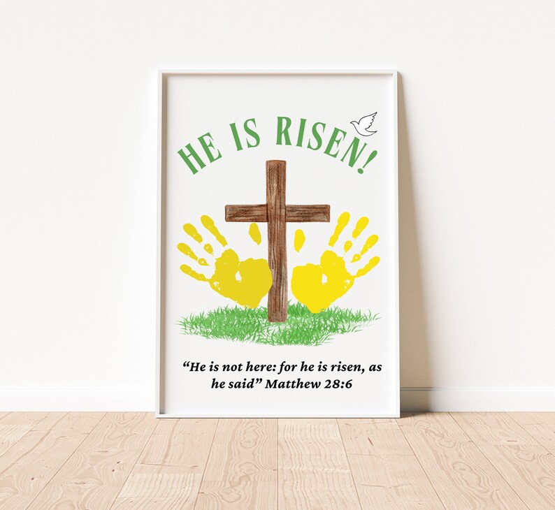 PRINTABLE Easter Handprint Art Craft for Kids, He is Risen Keepsake Art ...