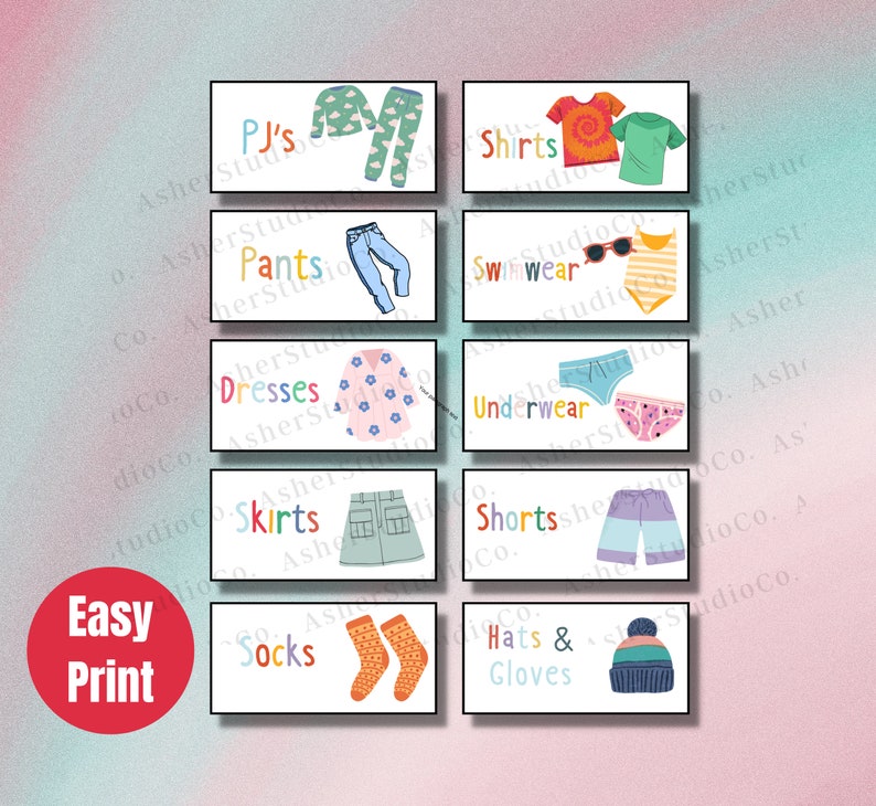 Kids Dresser Drawer Labels, Kids Clothing Storage Stickers ...