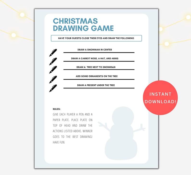 Printable Christmas Drawing Game for Office Holiday Parties or Family ...