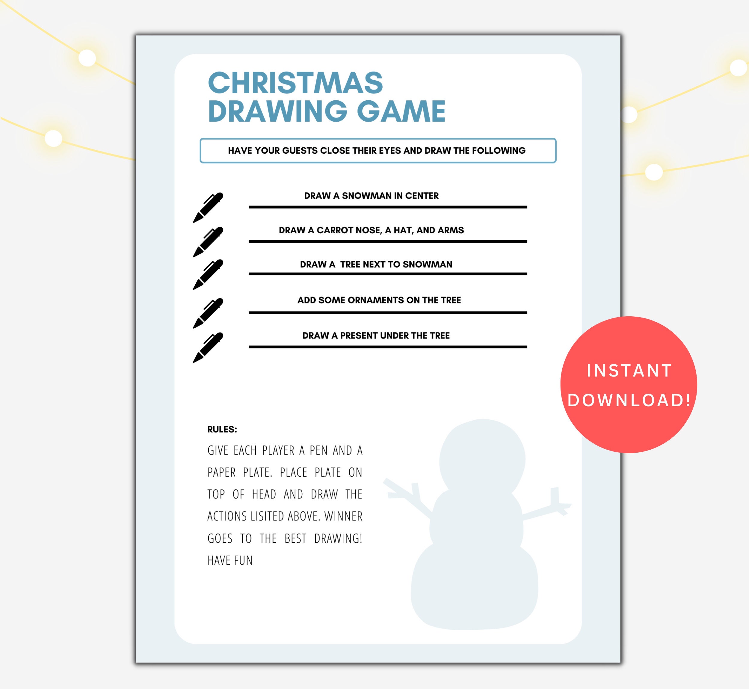 Printable Christmas Drawing Game for Office Holiday Parties or Family ...