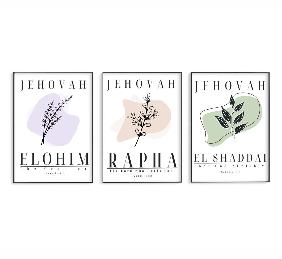 Hebrew Names of God Printable Wall Art, Jehovah Jireh Rapha Shalom ...