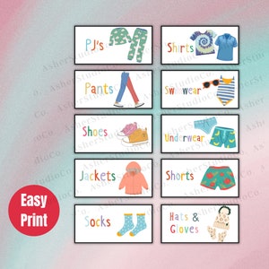 Kids Dresser Drawer Labels, Kids Clothing Storage Stickers ...