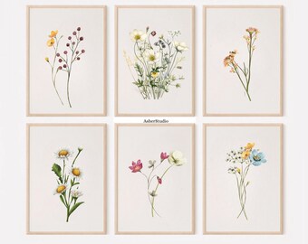 Watercolor Wildflower Wall Art, Wildflower Set of 6 Wall Art, Wild ...