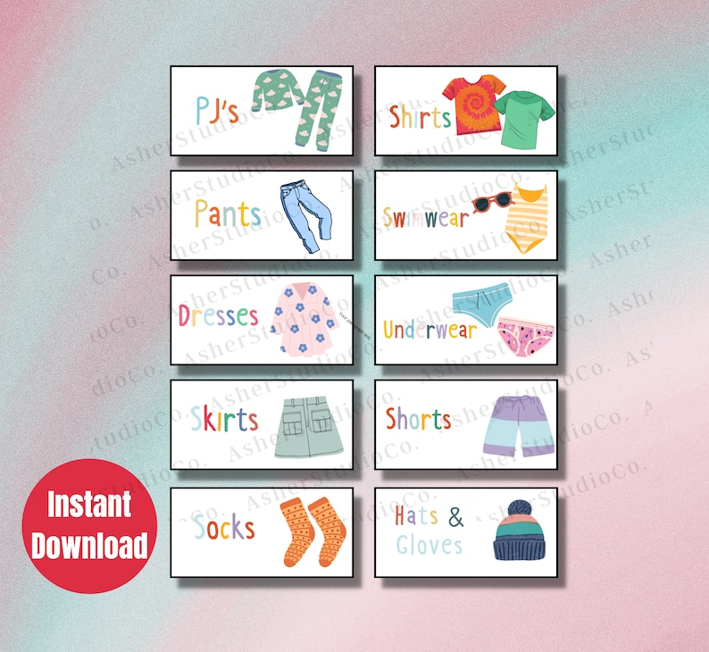 Kids Dresser Drawer Labels, Kids Clothing Storage Stickers ...