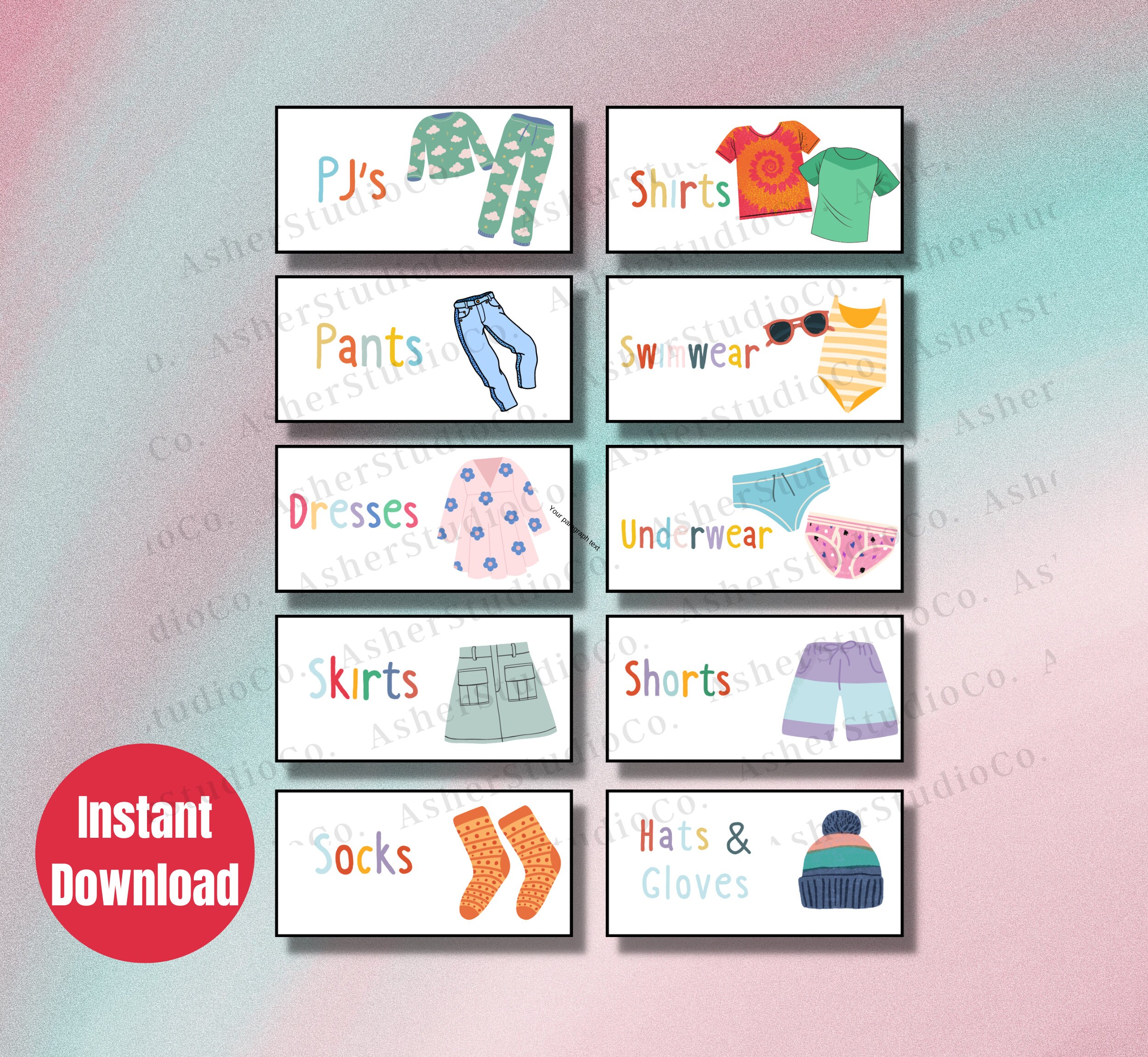 Kids Dresser Drawer Labels, Kids Clothing Storage Stickers ...