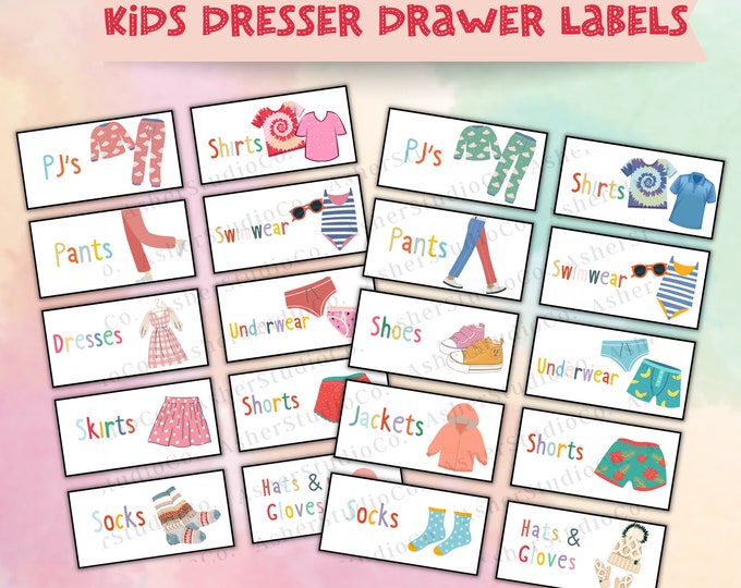 Kids Dresser Drawer Labels, Kids Clothing Storage Stickers ...