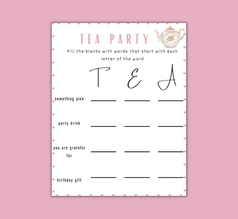 Tea Party Games Bundle Printable Tea Party Games Tea Party Favors ...