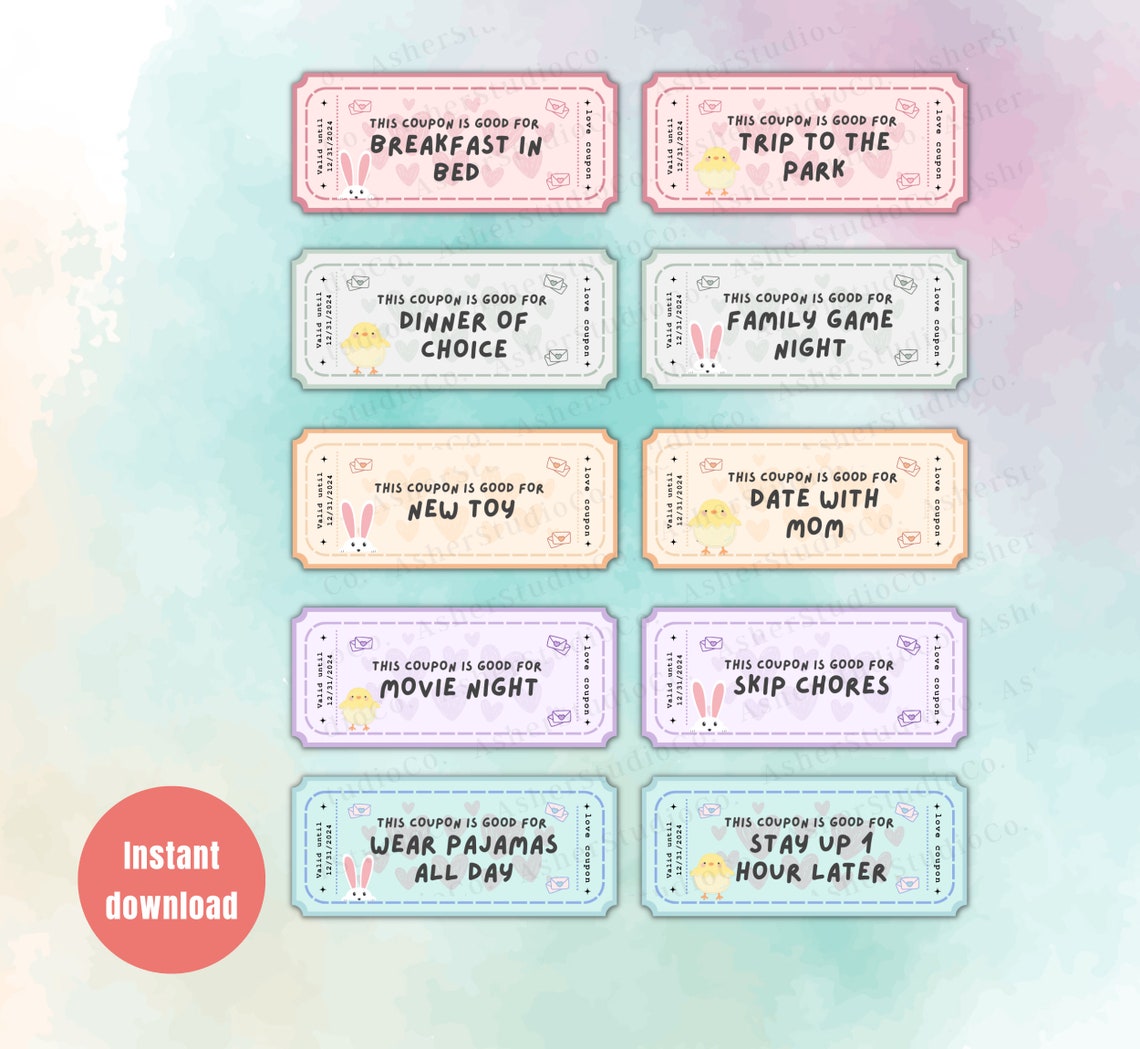 Reward Coupons for Kids , Easters Eggs, Fillable Easter Eggs, Easter ...