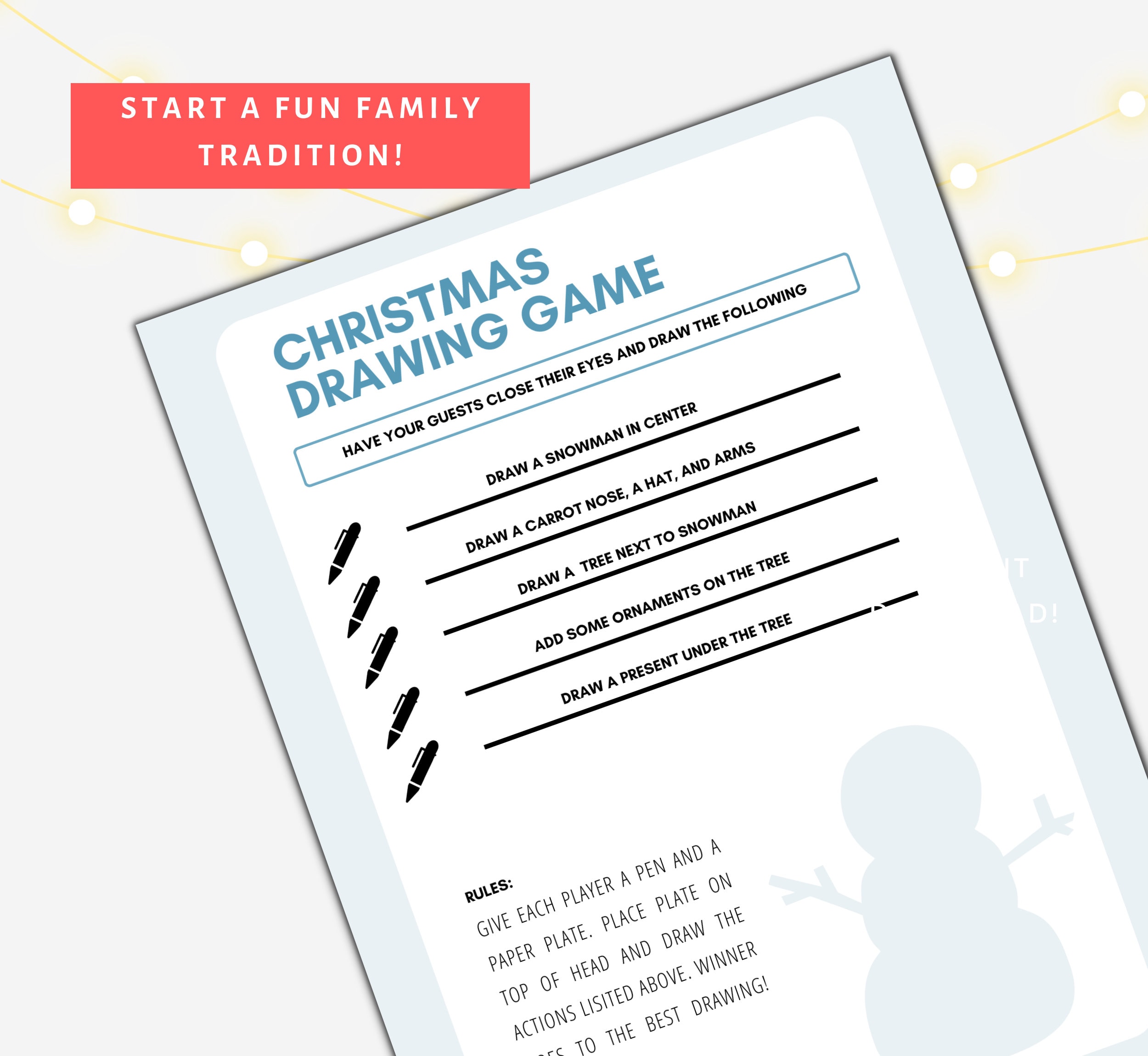 Printable Christmas Drawing Game for Office Holiday Parties or Family ...