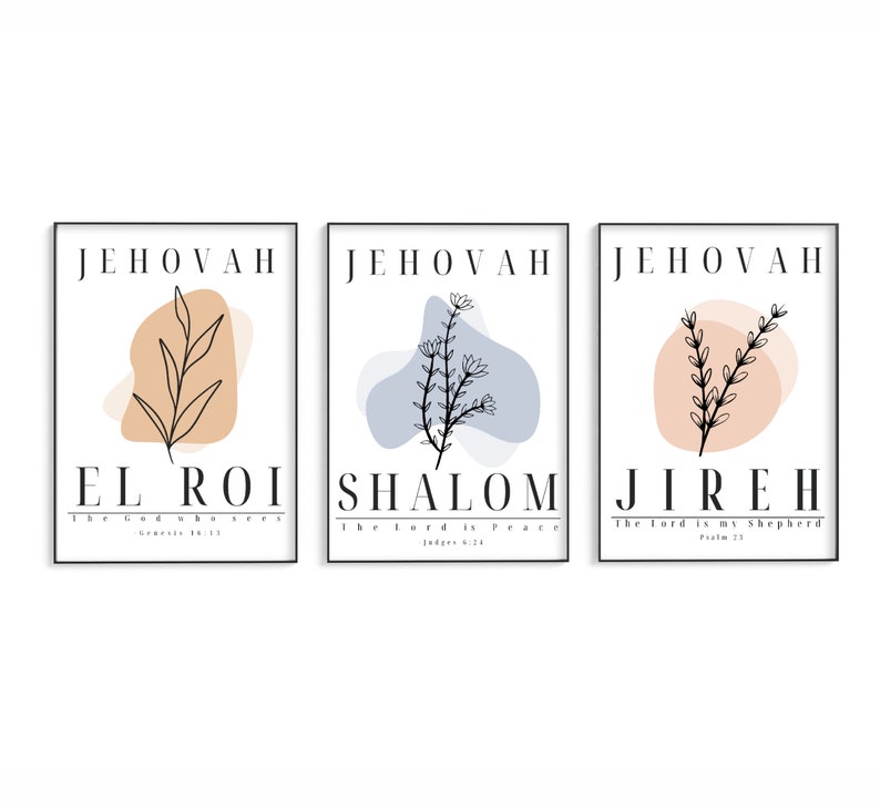 Hebrew Names of God Printable Wall Art, Jehovah Jireh Rapha Shalom ...