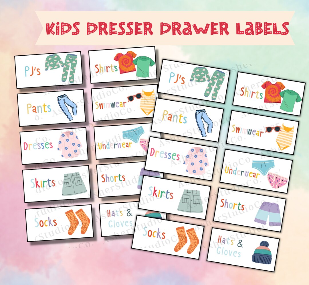 Kids Dresser Drawer Labels Kids Clothing Storage Stickers
