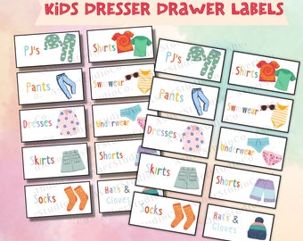 Kids Dresser Drawer Labels, Kids Clothing Storage Stickers ...