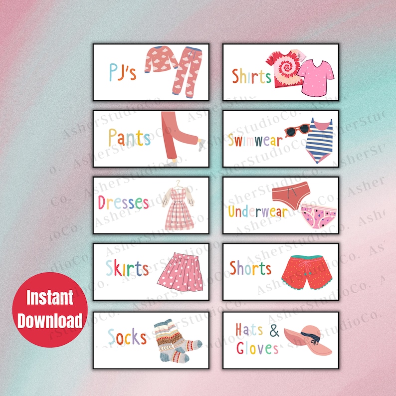 Kids Dresser Drawer Labels, Kids Clothing Storage Stickers ...