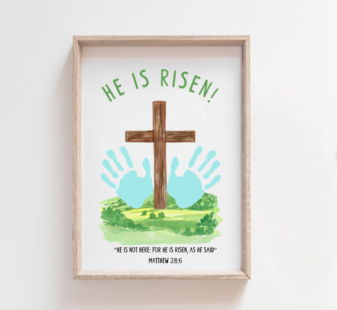 PRINTABLE Easter Handprint Art Craft for Kids, He is Risen Keepsake Art ...