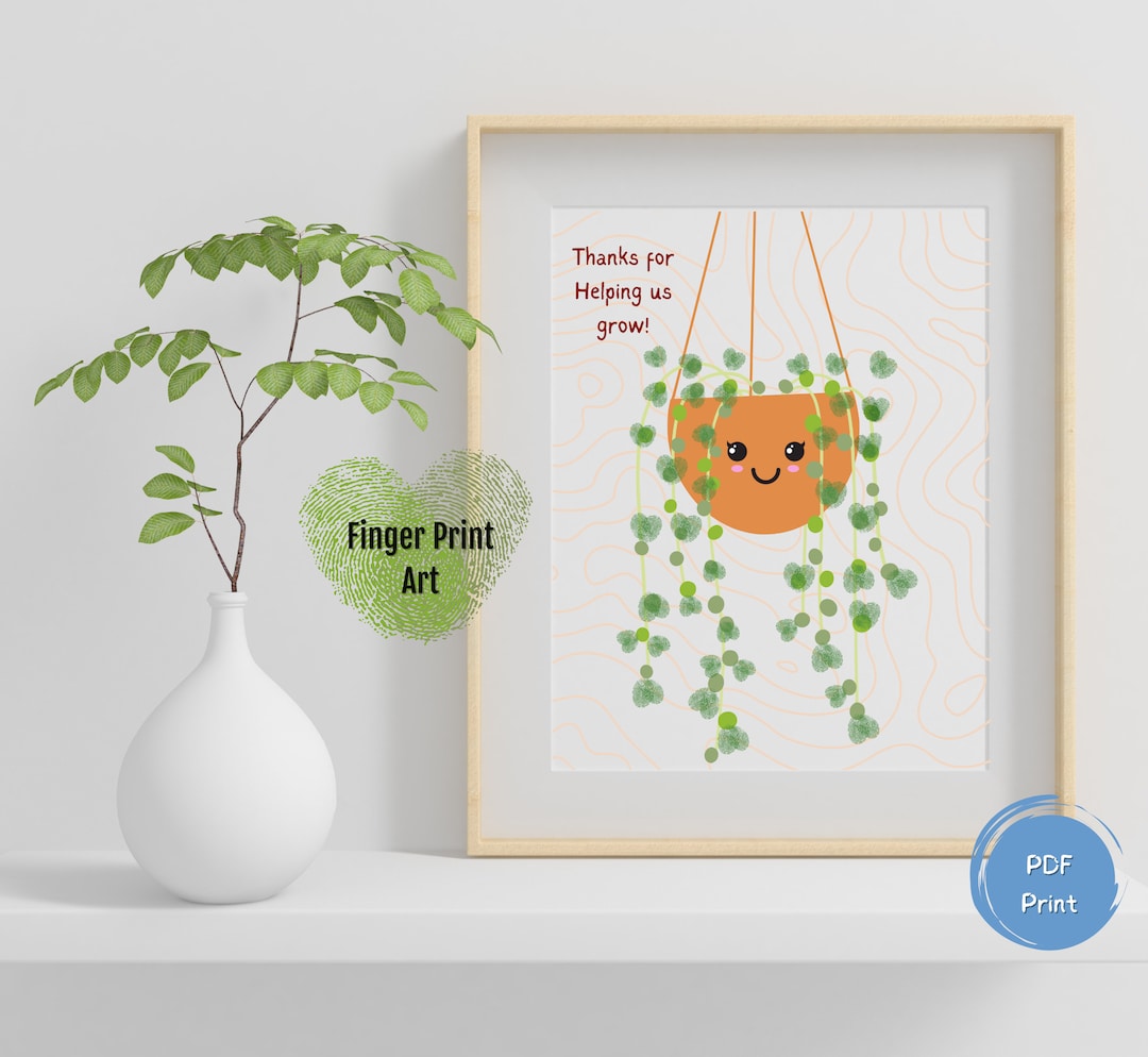 String of Heart Fingerprint Art Succulent Craft Printable Instant ...