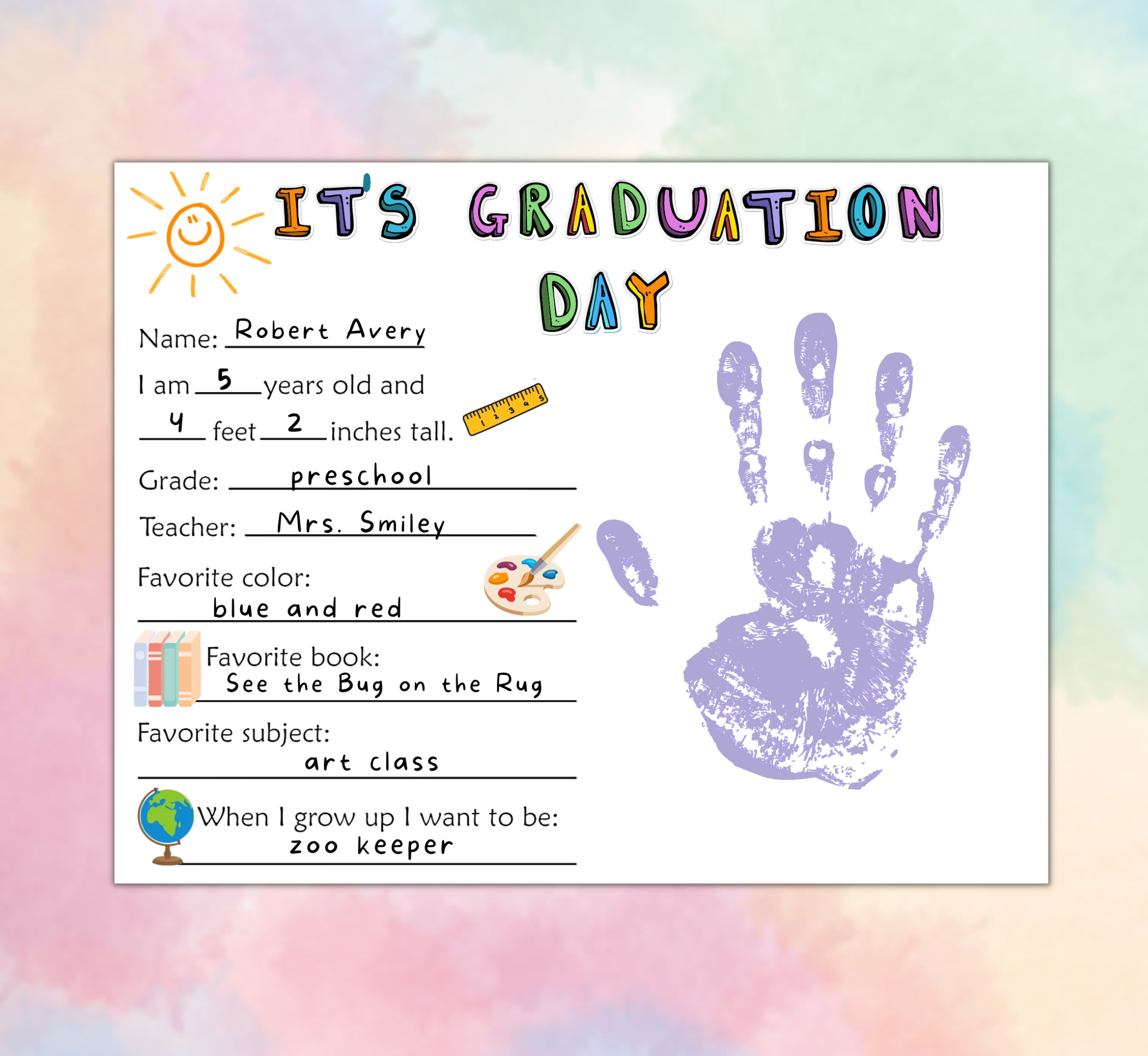 Last Day of School Printable, Kindergarten Graduation Keepsake ...