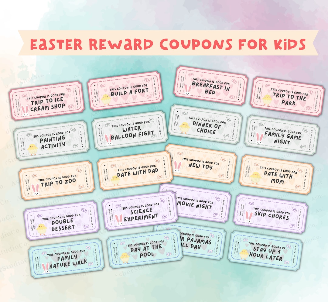Reward Coupons for Kids , Easters Eggs, Fillable Easter Eggs, Easter ...