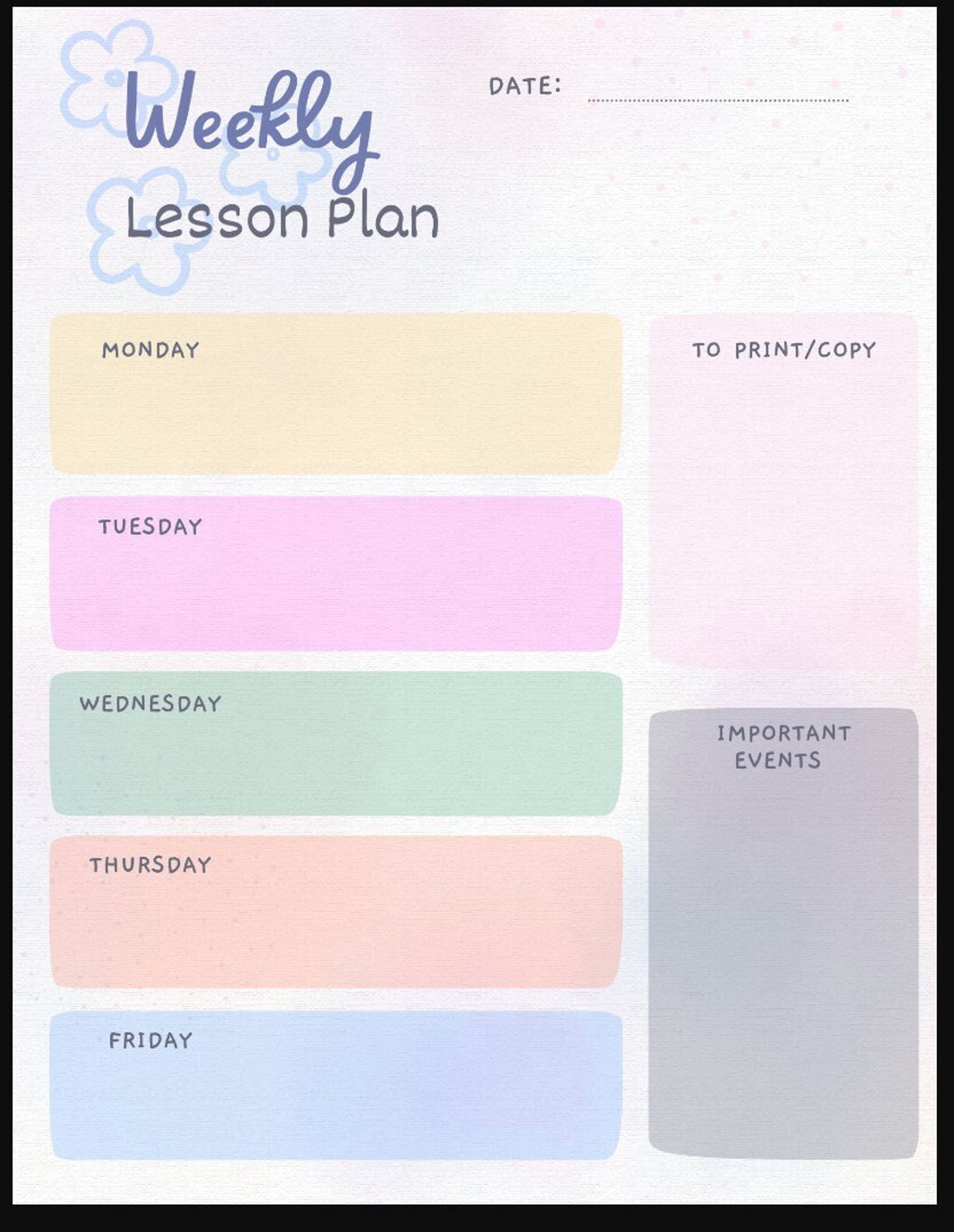 Watercolor Weekly Lesson Plan Template Printable PDF - Etsy