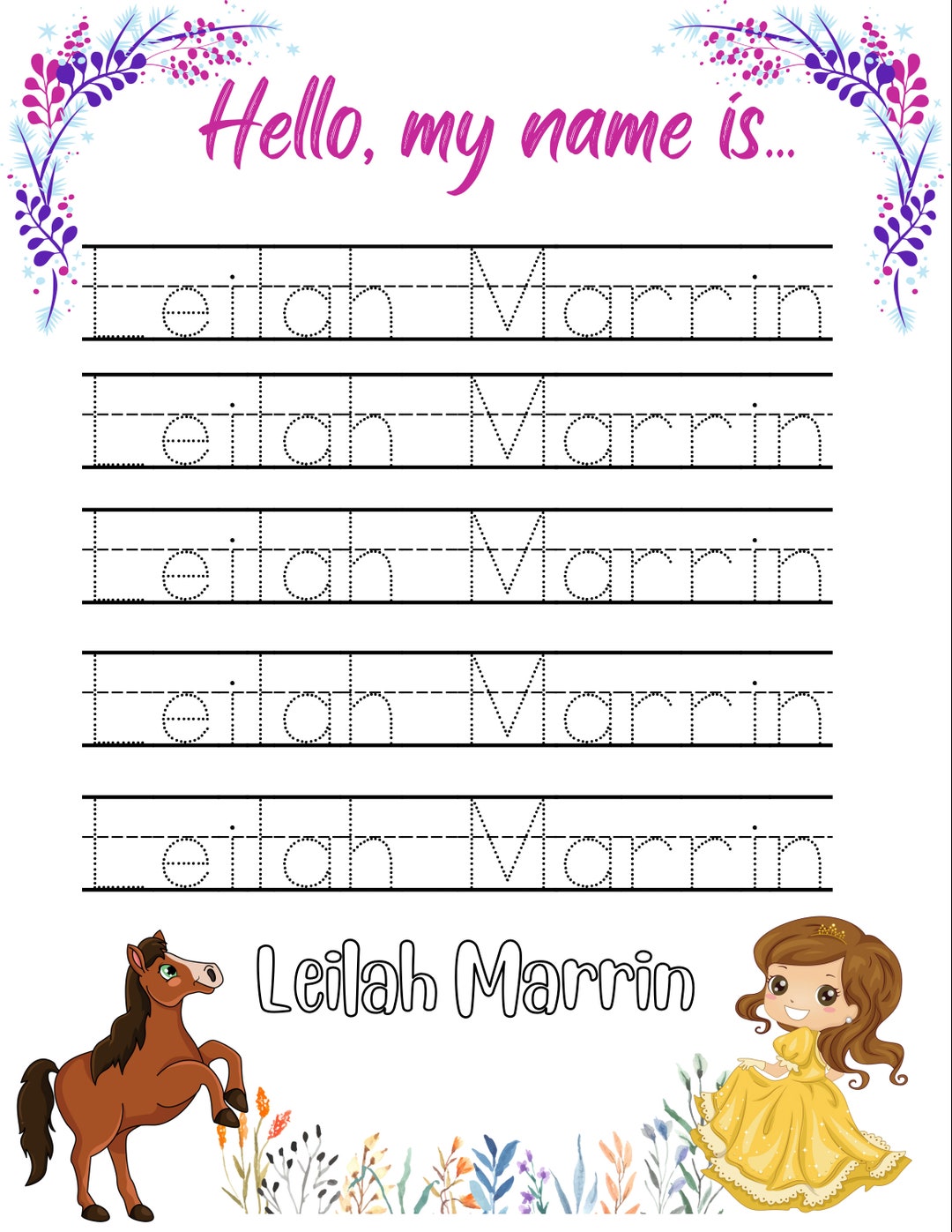 Personalized Name Tracing Worksheet - Etsy