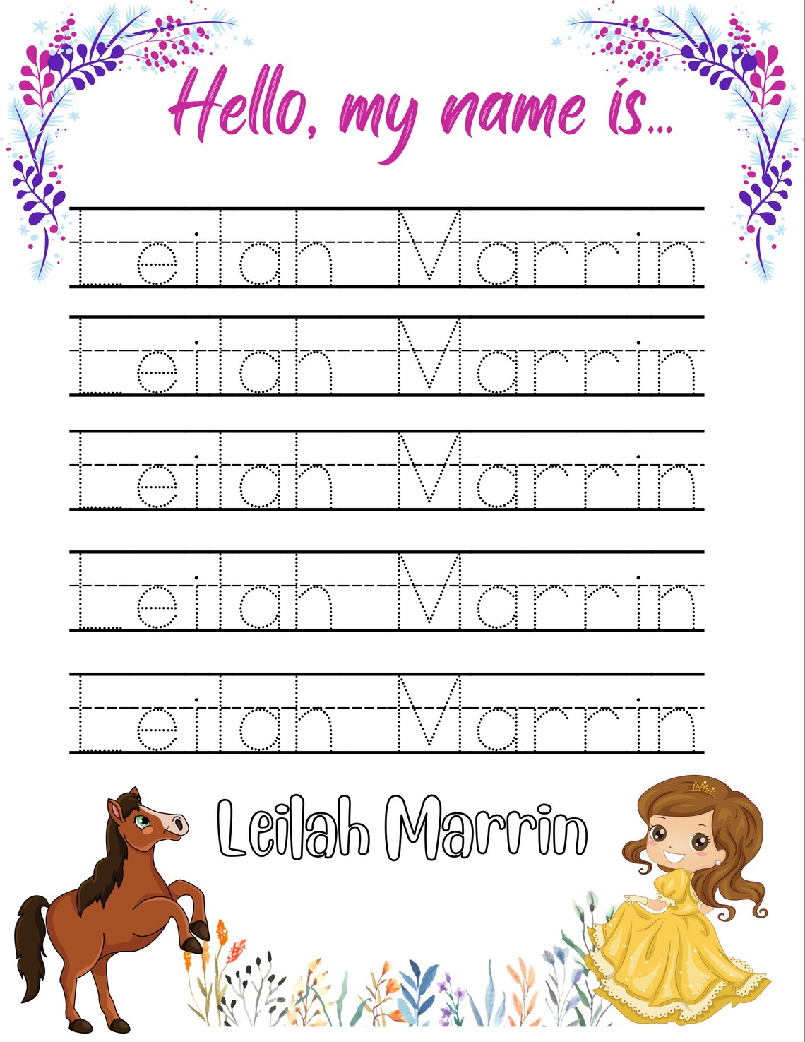Personalized Name Tracing Worksheet - Etsy