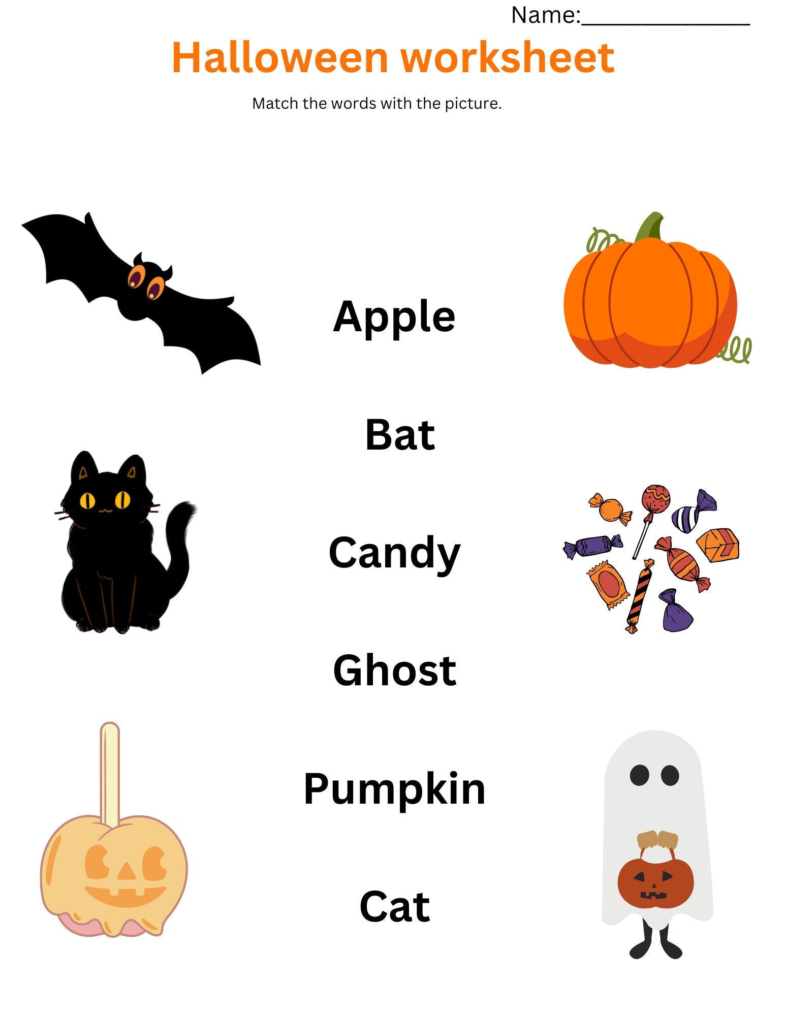 Halloween Picture/word Match Worksheet Printable - Etsy