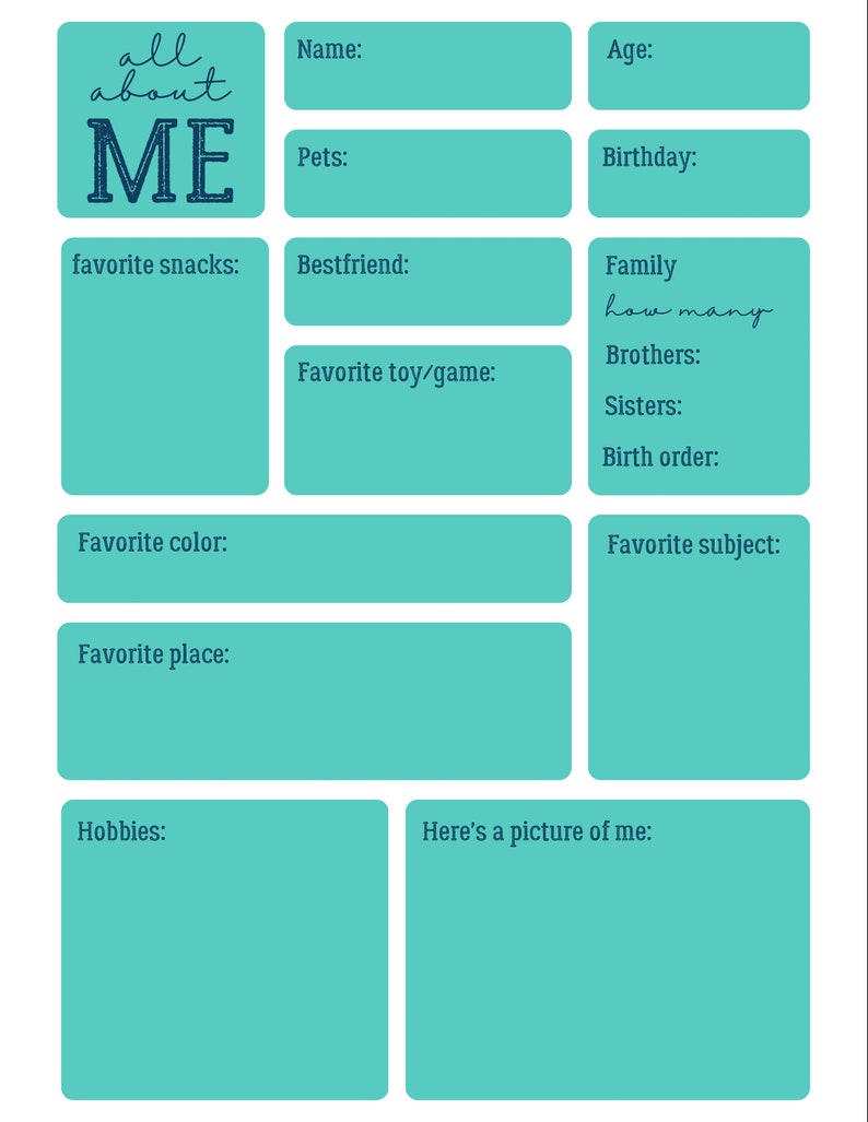 All About Me Worksheet - Etsy