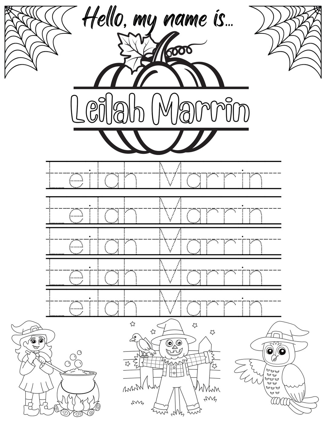 Halloween Personalized Kids Name Tracing Worksheet - Etsy