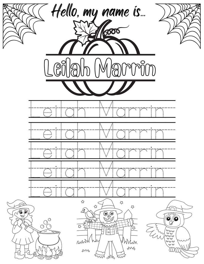Halloween Personalized Kids Name Tracing Worksheet - Etsy