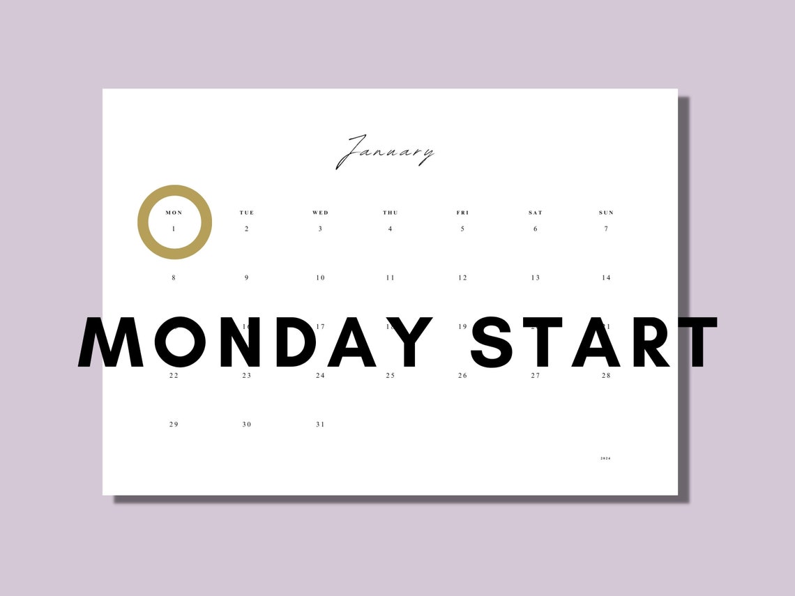 Printable 2024 Calendar Landscape Minimalist Monthly - Etsy