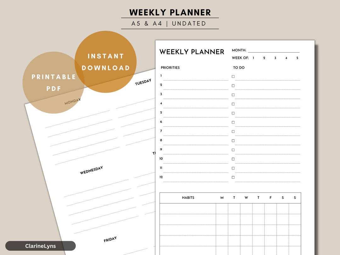 Printable Weekly Planner to Do List Priorities List Minimalist Undated ...