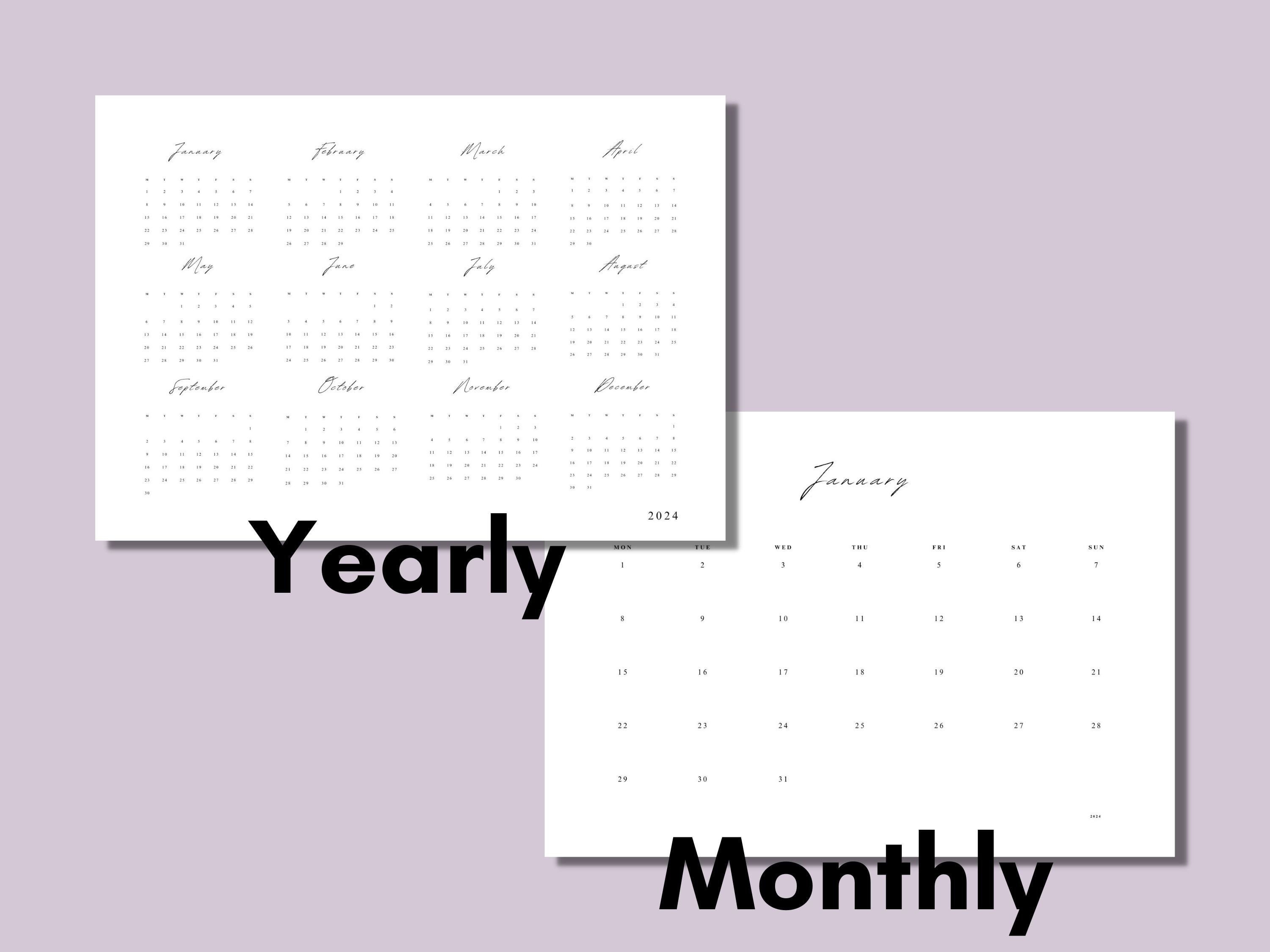 Printable 2024 Calendar Landscape Minimalist Monthly - Etsy
