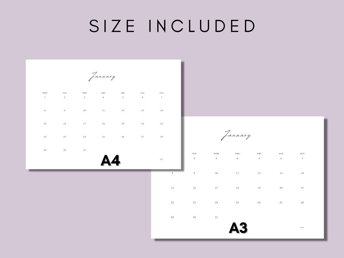 Printable 2024 Calendar Landscape Minimalist Monthly - Etsy