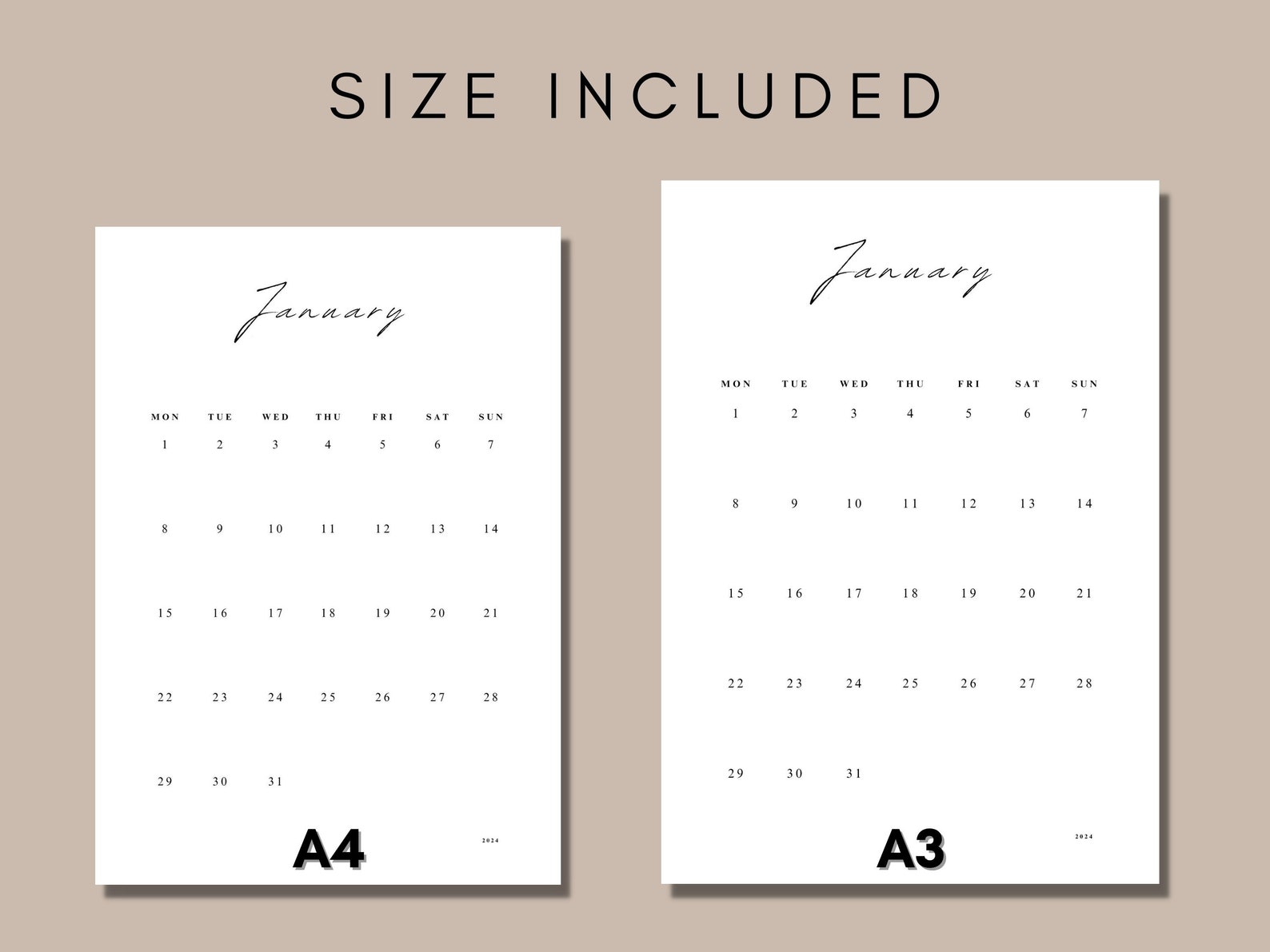 Printable 2024 Calendar, Portrait, Minimalist Monthly Calendar, Yearly ...