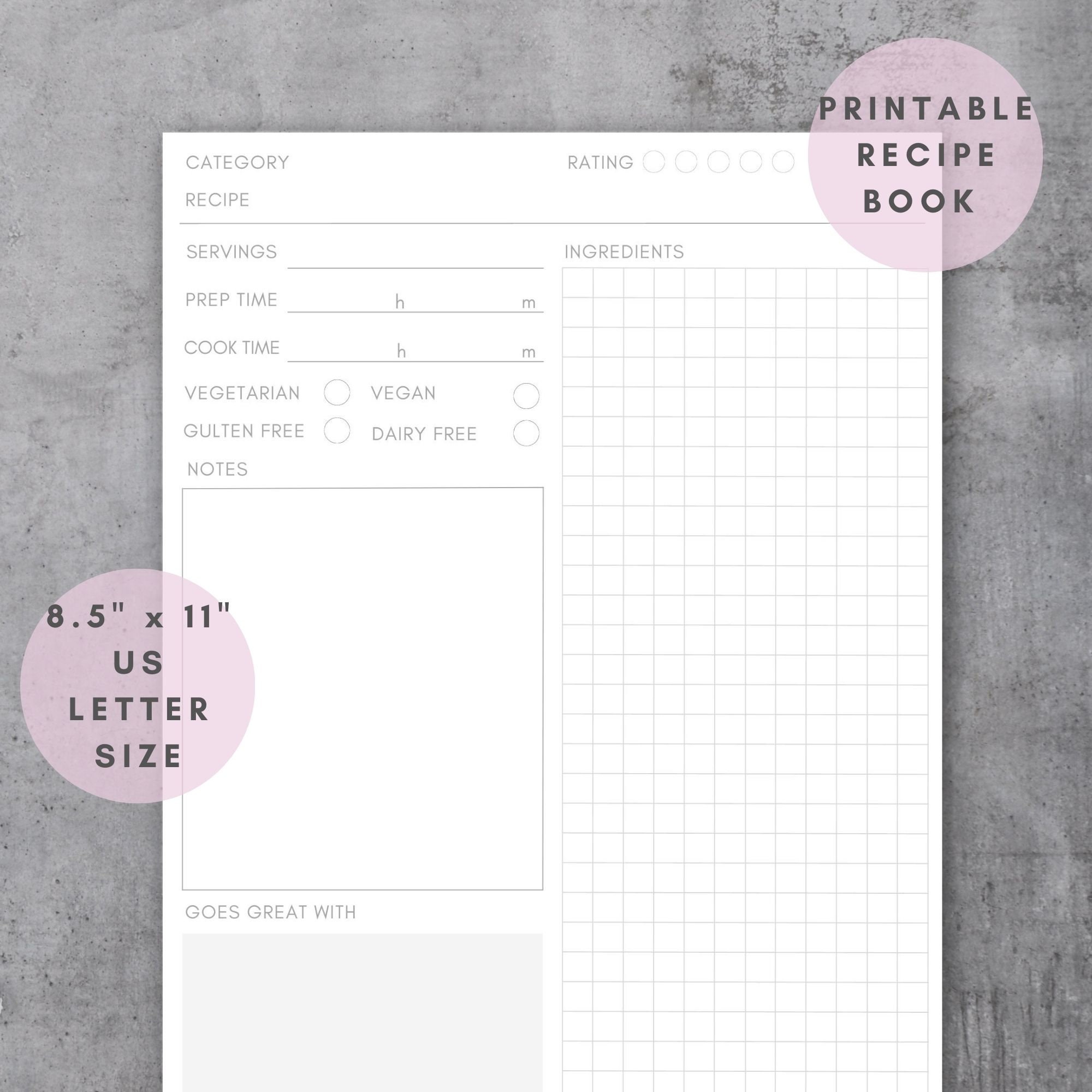 PRINTABLE Recipe Book Template, Minimal, Clean & Simple Template, 8 ...
