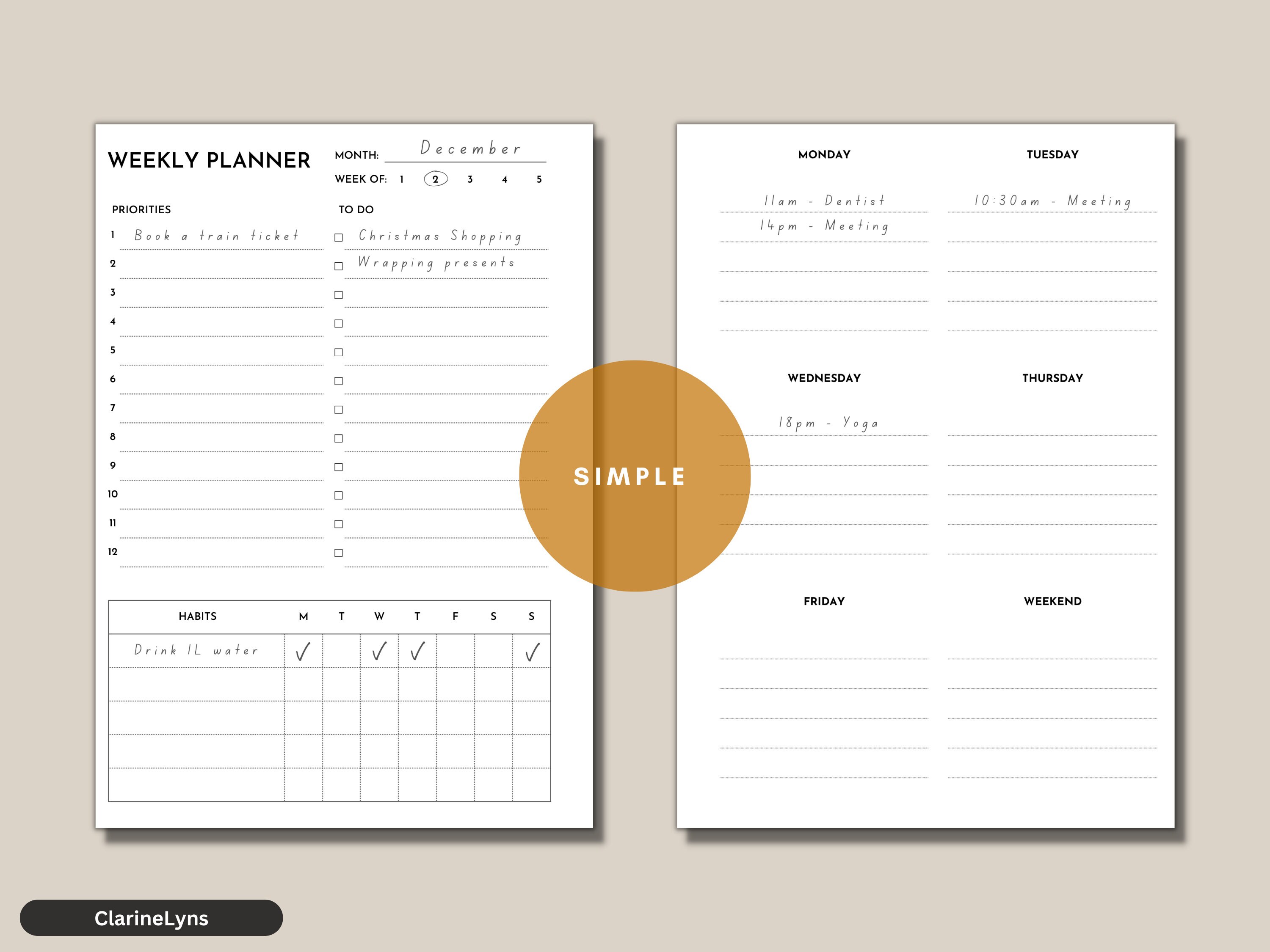 Printable Weekly Planner to Do List Priorities List Minimalist Undated ...