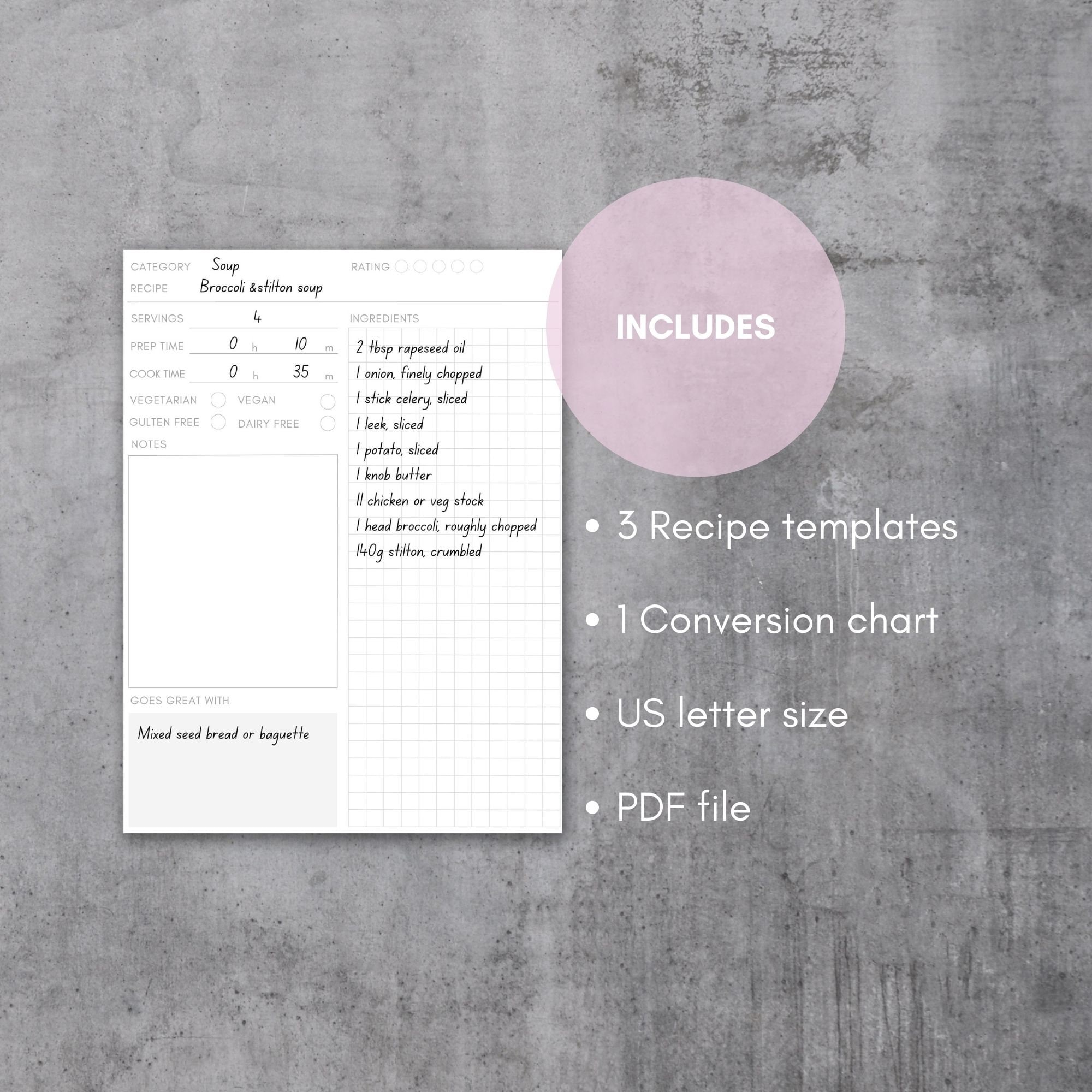 PRINTABLE Recipe Book Template, Minimal, Clean & Simple Template, 8 ...