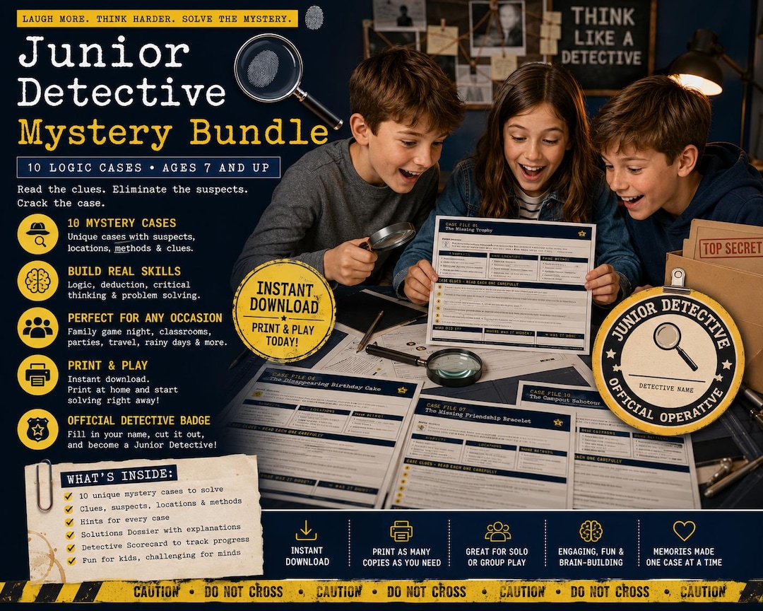 Junior Detective Mystery Bundle | 10 Printable Logic Cases for Kids ...